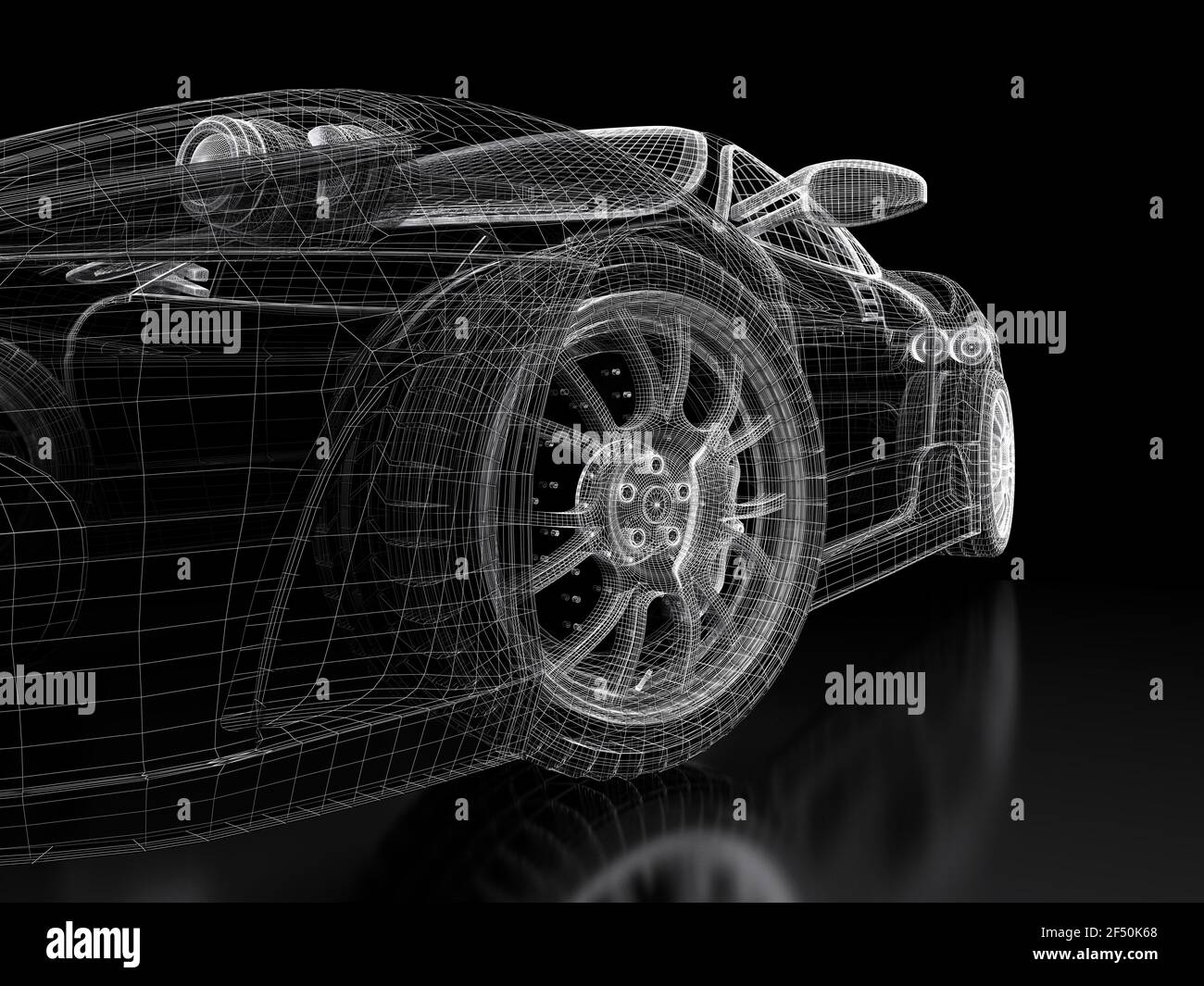 Car vehicle 3d blueprint mesh model on a black background. 3d rendered ...