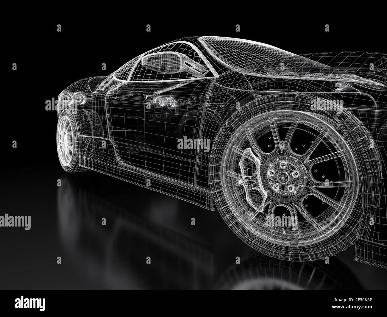 Car vehicle 3d blueprint mesh model on a black background. 3d rendered ...