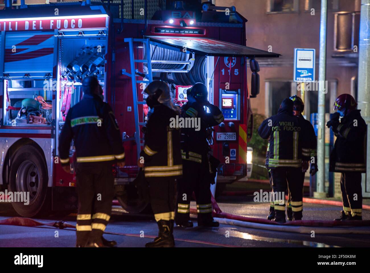 Night firefighters detail 3 Stock Photo - Alamy
