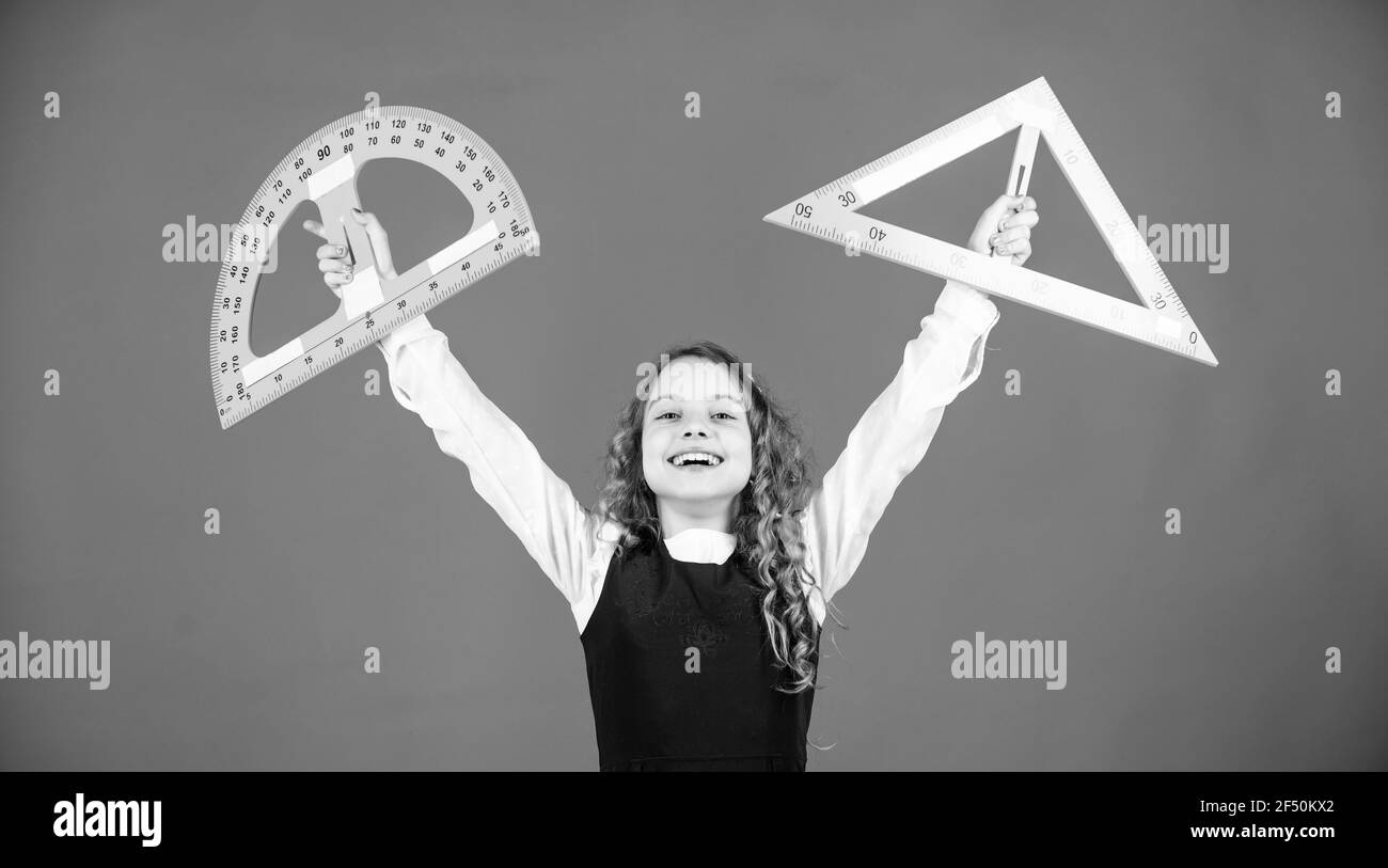 Theorems and axioms. Smart and clever concept. Girl with big ruler ...