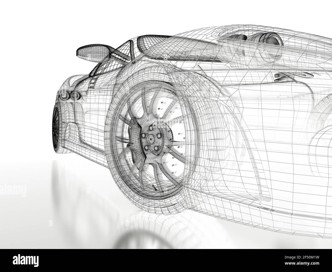 Car vehicle 3d blueprint mesh model on a white background. 3d rendered ...