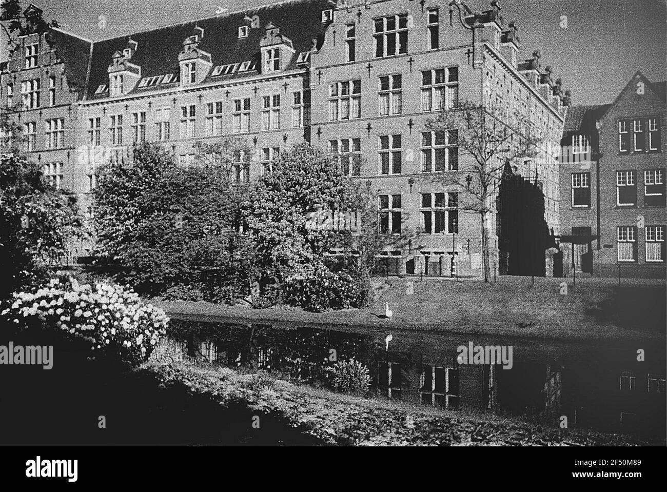 Second World War. Netherlands under German crew. Houses line on a canal ...