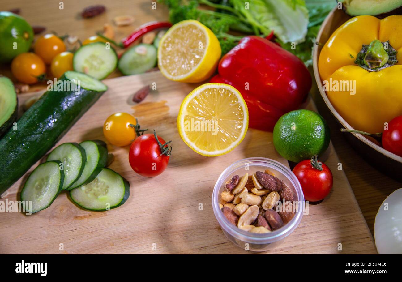 Healthy food clean eating selection: fruit, vegetable, seeds, superfood ...