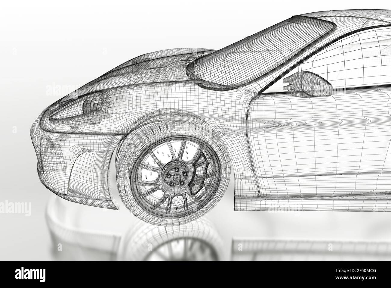 3d sport car vehicle blueprint model on a white background. 3d rendered ...