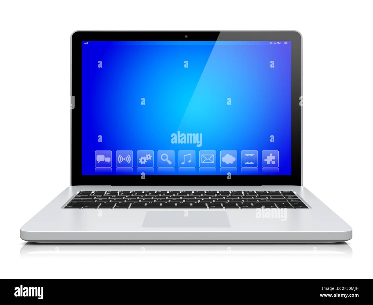 Laptop with a blue background on screen. Isolated on a white. 3d image ...