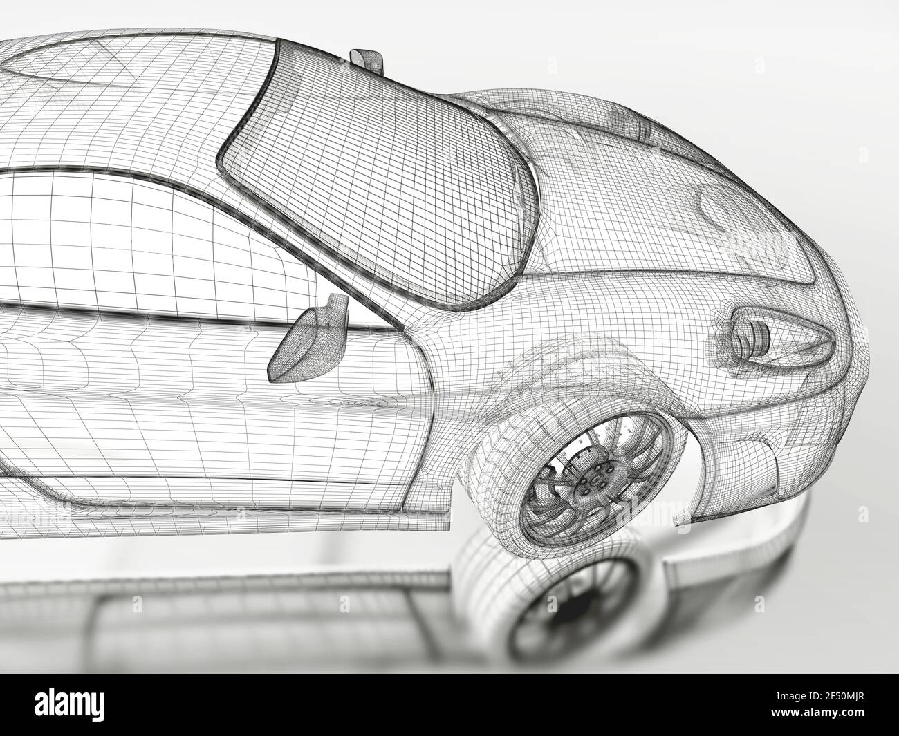 Car vehicle 3d blueprint mesh model on a white background. 3d rendered ...