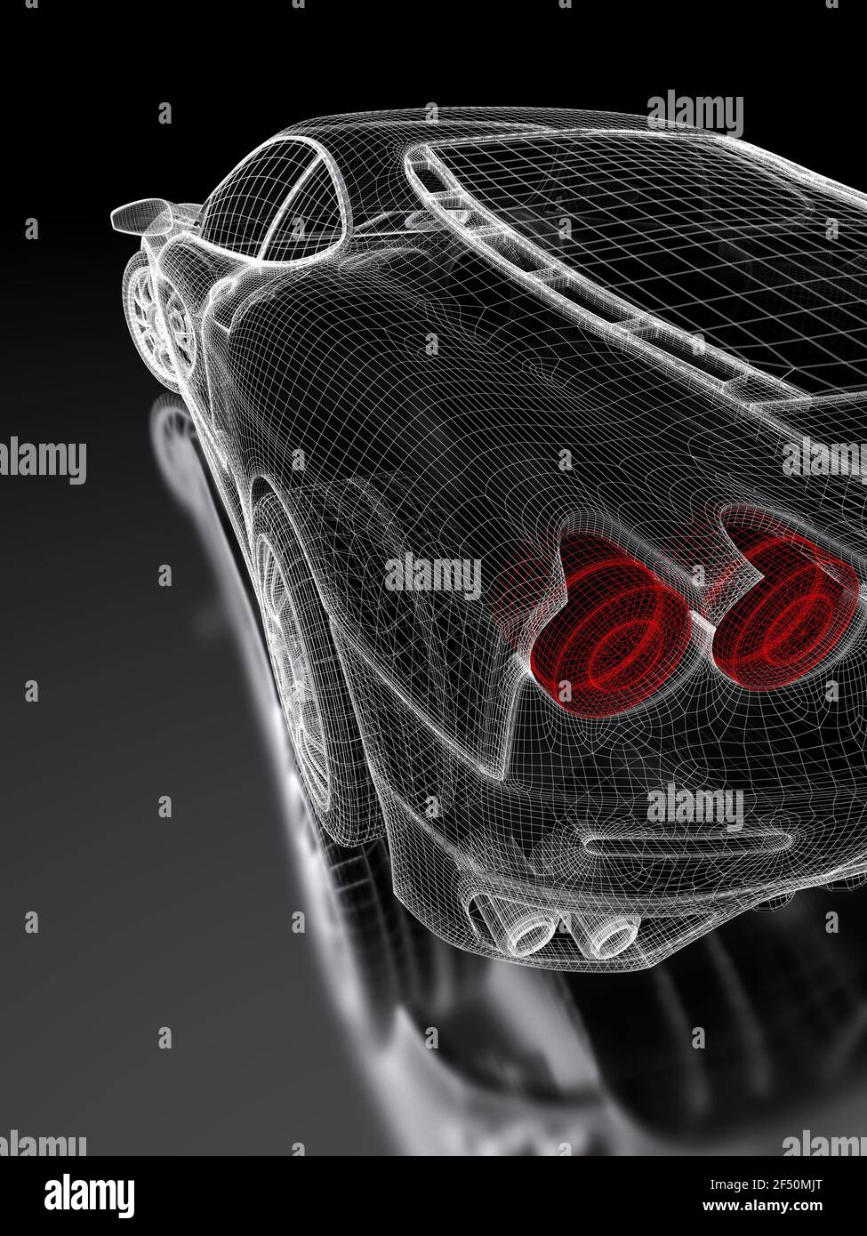 Car vehicle 3d blueprint mesh model on a black background. 3d rendered ...