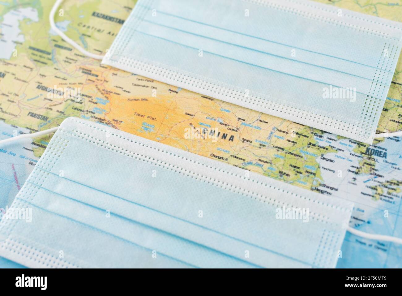 protective masks on map, ecology concept Stock Photo - Alamy