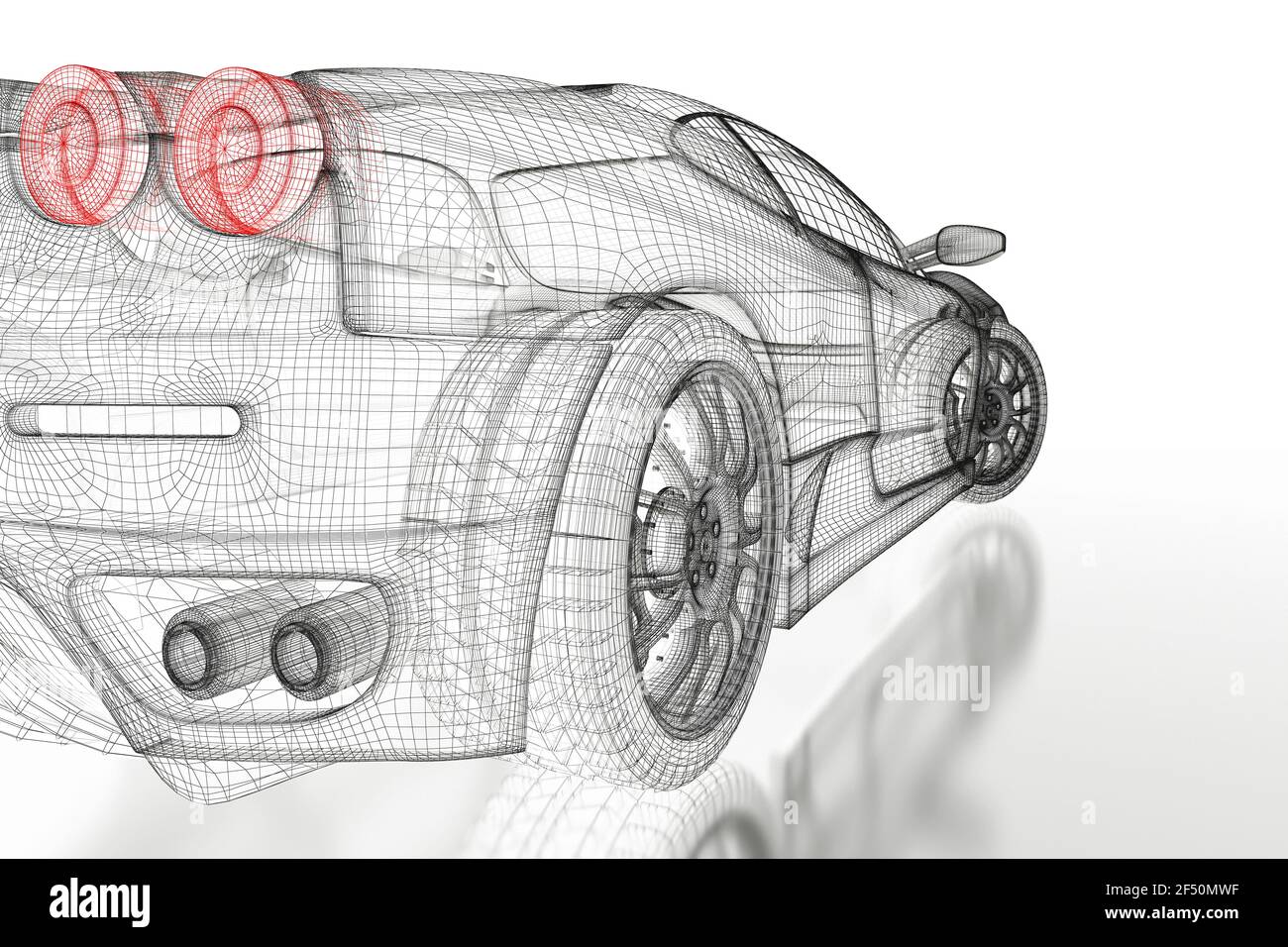 Car vehicle 3d blueprint mesh model on a white background. 3d rendered ...