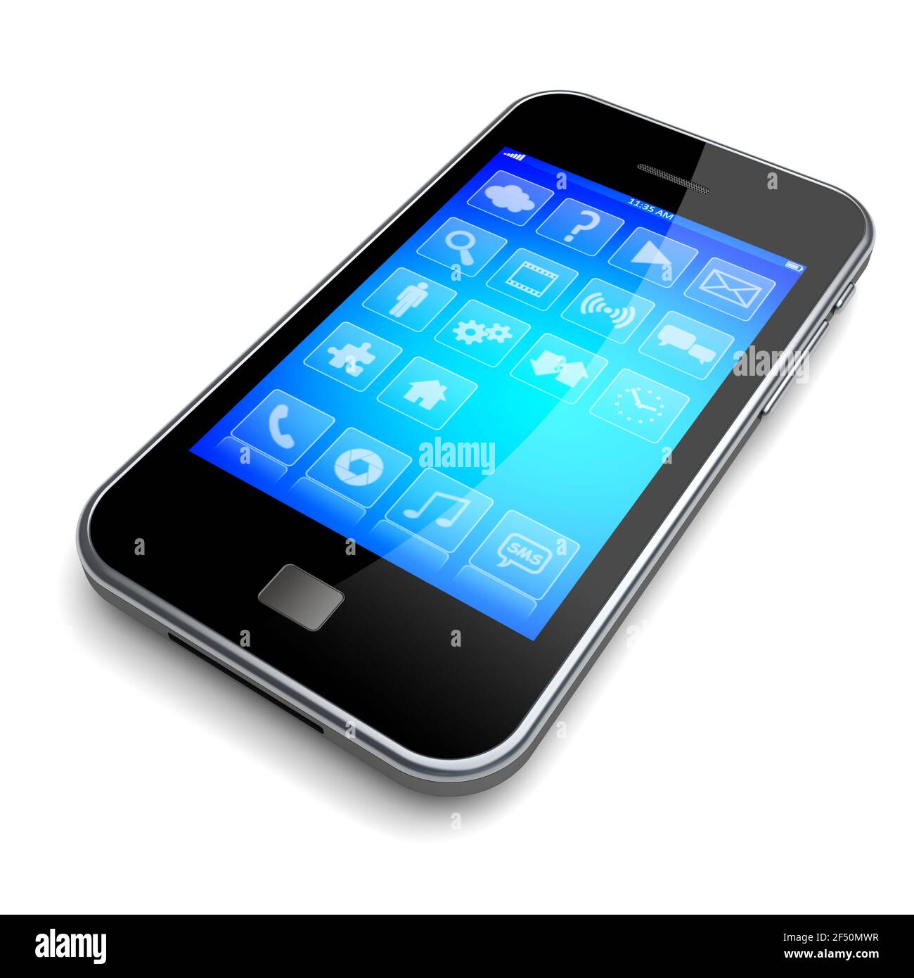 Mobile smartphone with blue touch screen and apps . 3d image Stock ...