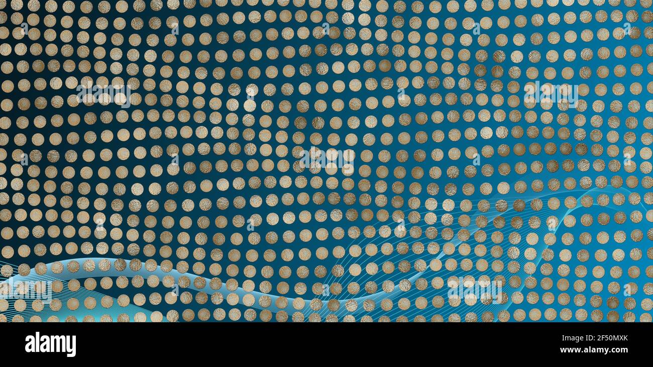Abstract wave dotted blue gold background. Futuristic twisted pattern ...