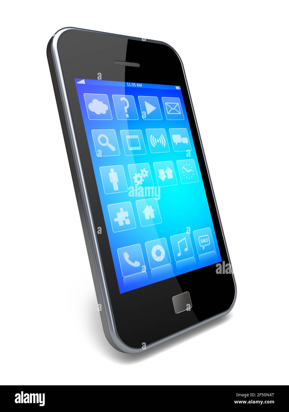 Mobile smartphone with blue touch screen and apps . 3d image Stock ...