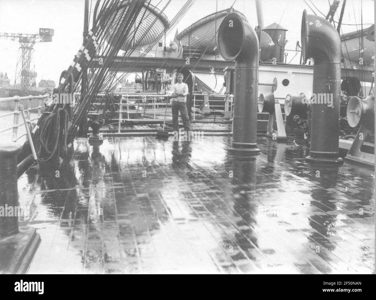 A ship boy while working in the tail part of a passenger steamer Stock ...