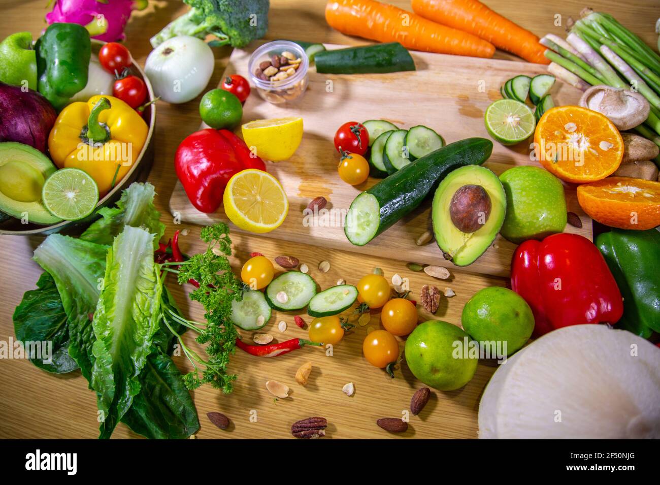 Healthy food clean eating selection: fruit, vegetable, seeds, superfood ...