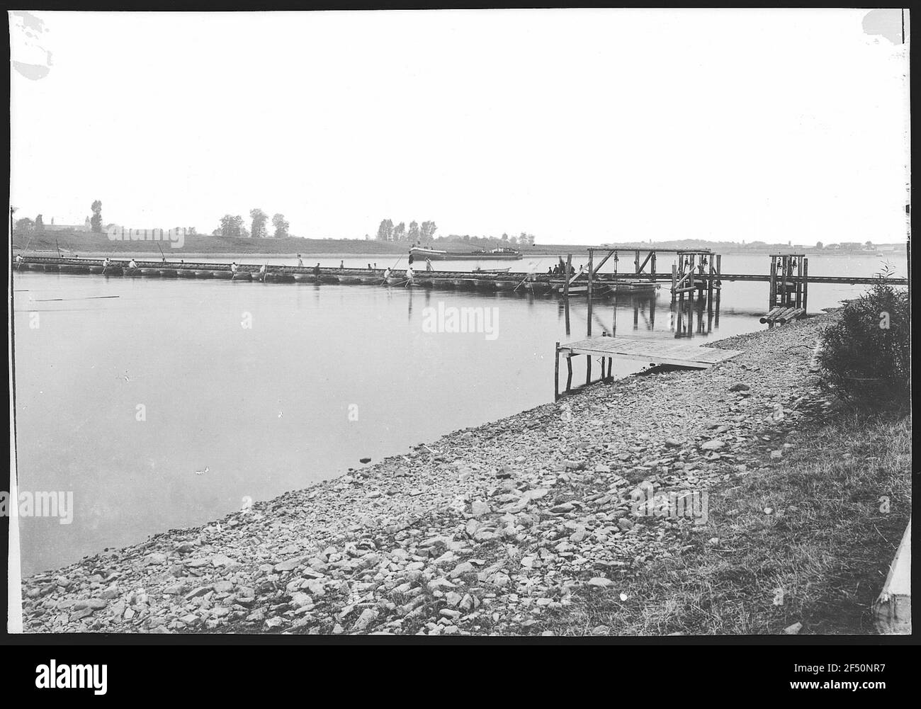 German railway troop. Construction of a field railway pontoon bridge ...