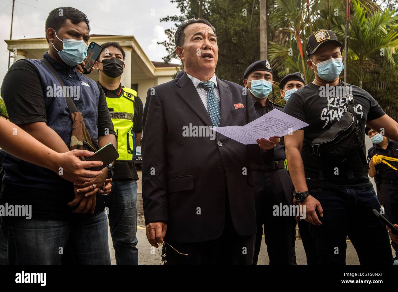 Kim Yu-song, North Korean counsellor gives a statement to the media ...