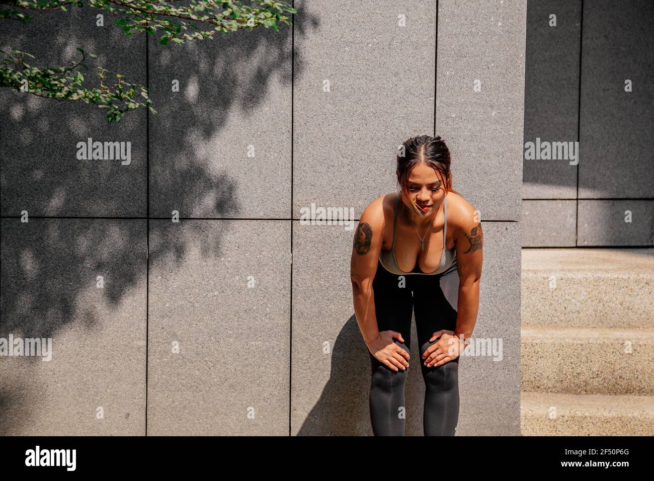 Asian sport girl doing stretching, yoga fitness and plank exercise ...