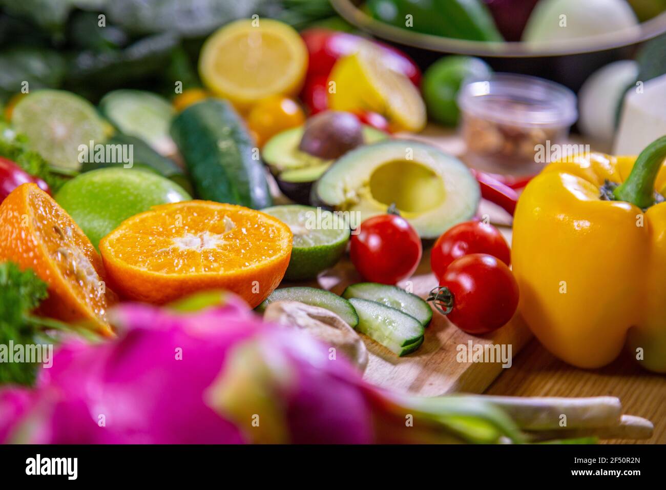 Healthy food clean eating selection: fruit, vegetable, seeds, superfood ...