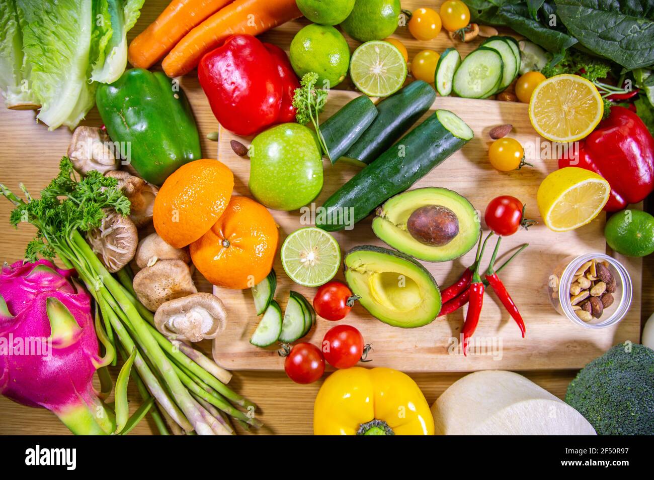 Healthy food clean eating selection: fruit, vegetable, seeds, superfood ...