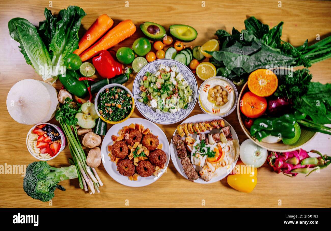 Healthy food clean eating selection: fruit, vegetable, seeds, superfood ...