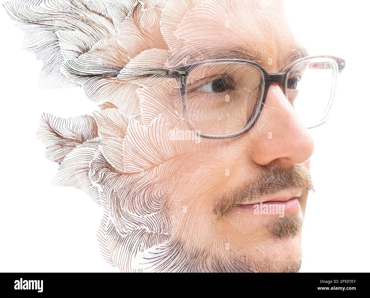 A portrait of a man in glasses combined with ink drawing Stock Photo ...