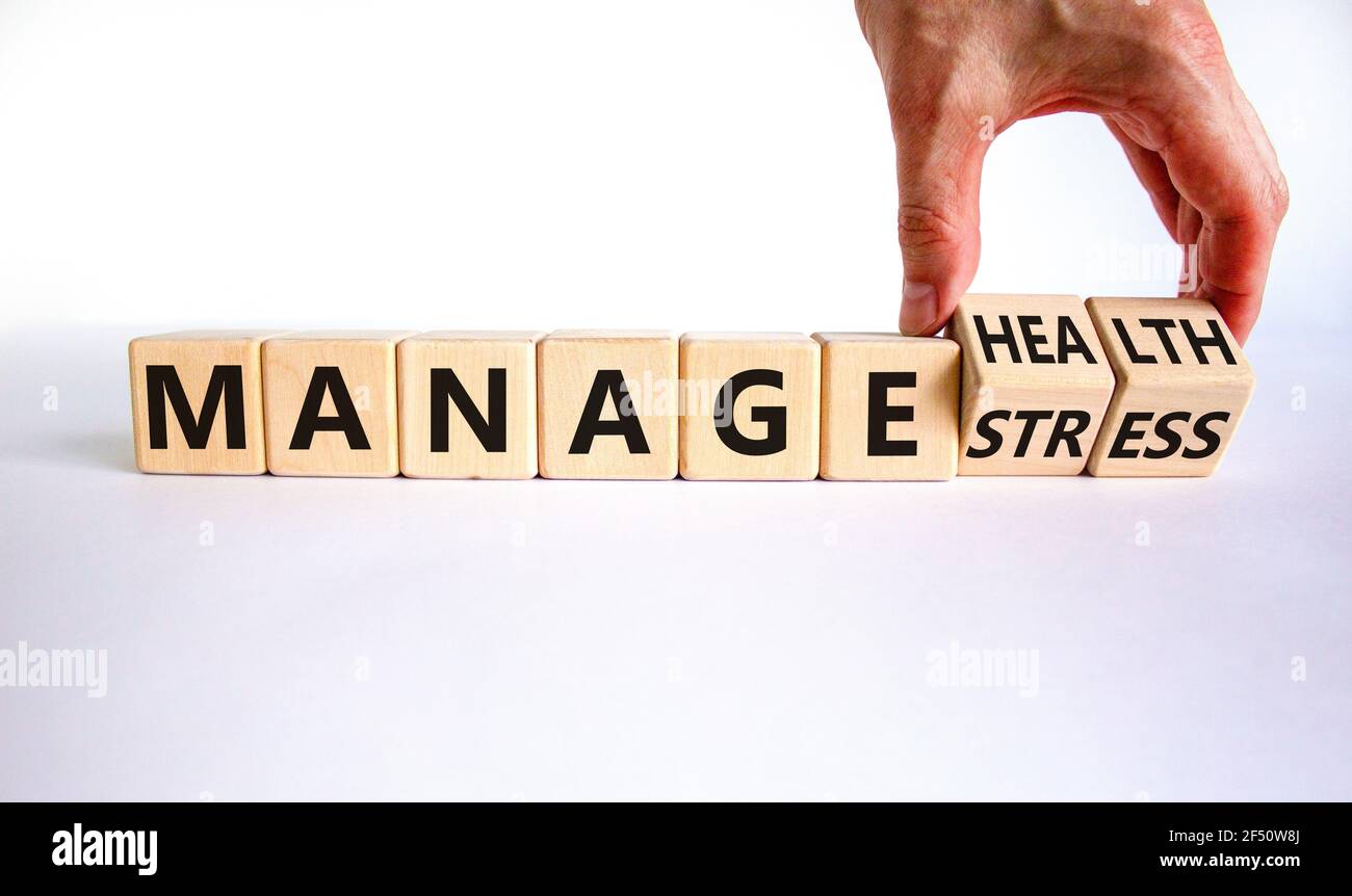 Manage stress and be health symbol. Doctor turns cubes and changes ...