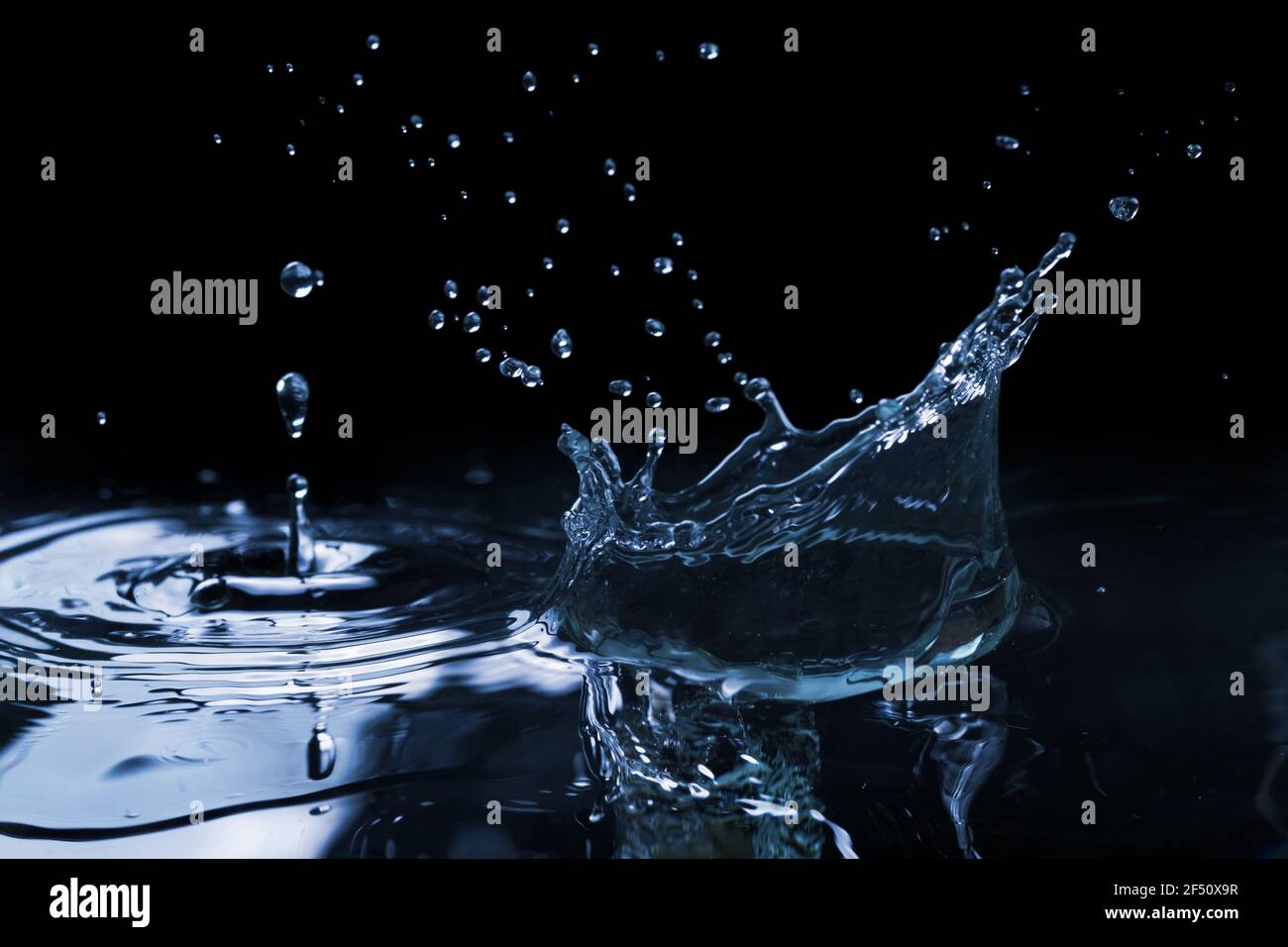 Clear, beautiful splash with drops on the water surface Stock Photo - Alamy