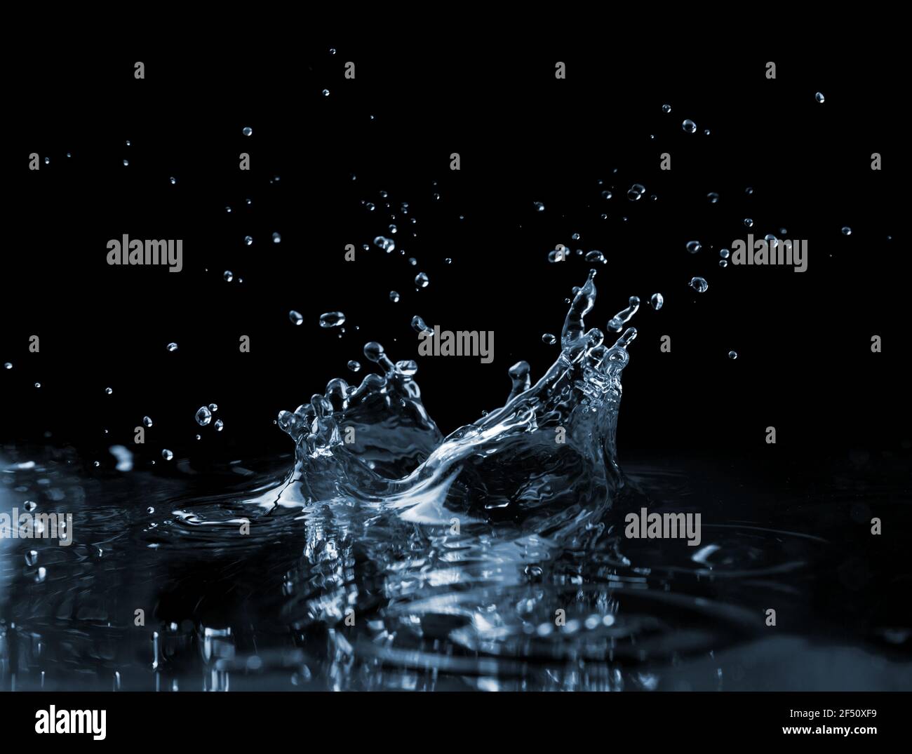 Clear, beautiful splash with drops on the water surface Stock Photo - Alamy