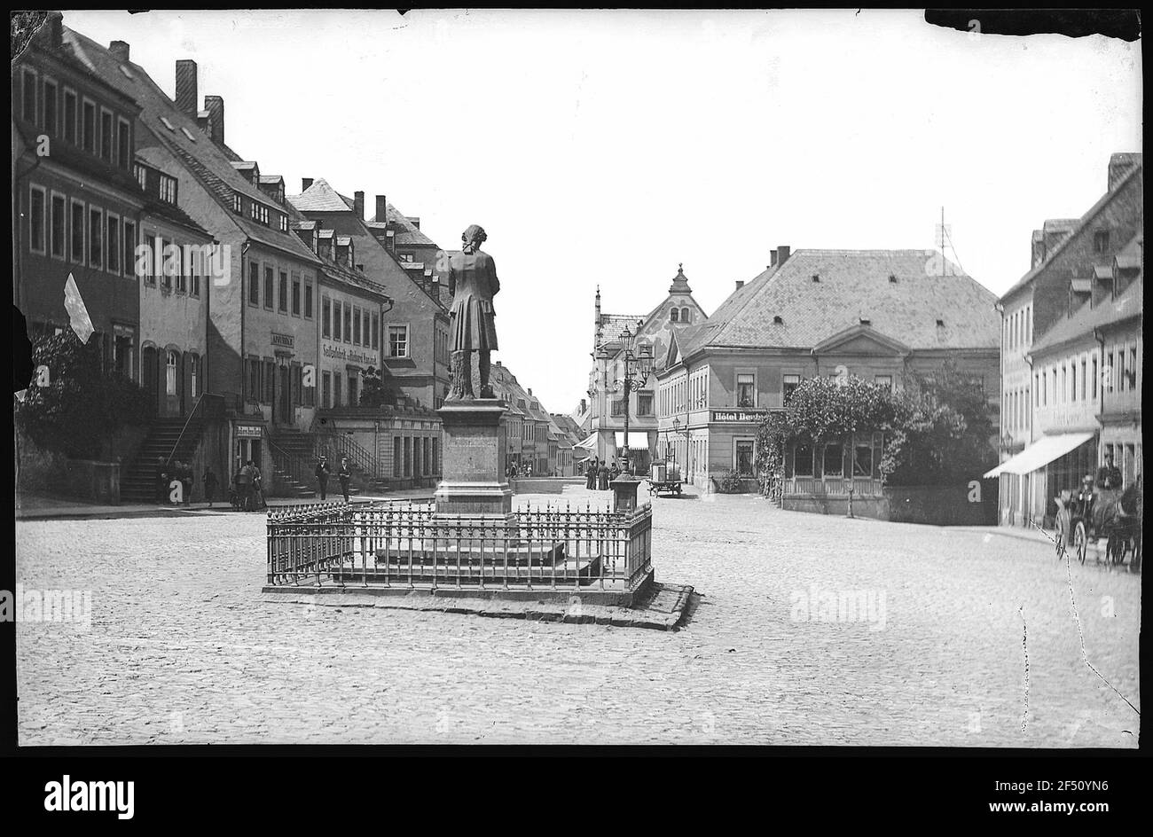 Hainichen. Market with Gellert monument Stock Photo - Alamy