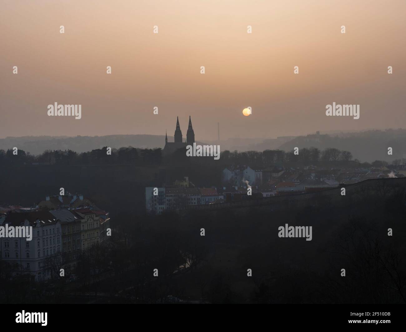 Aerial view over Prague 2 district from Nusle bridge, nuselsky most ...