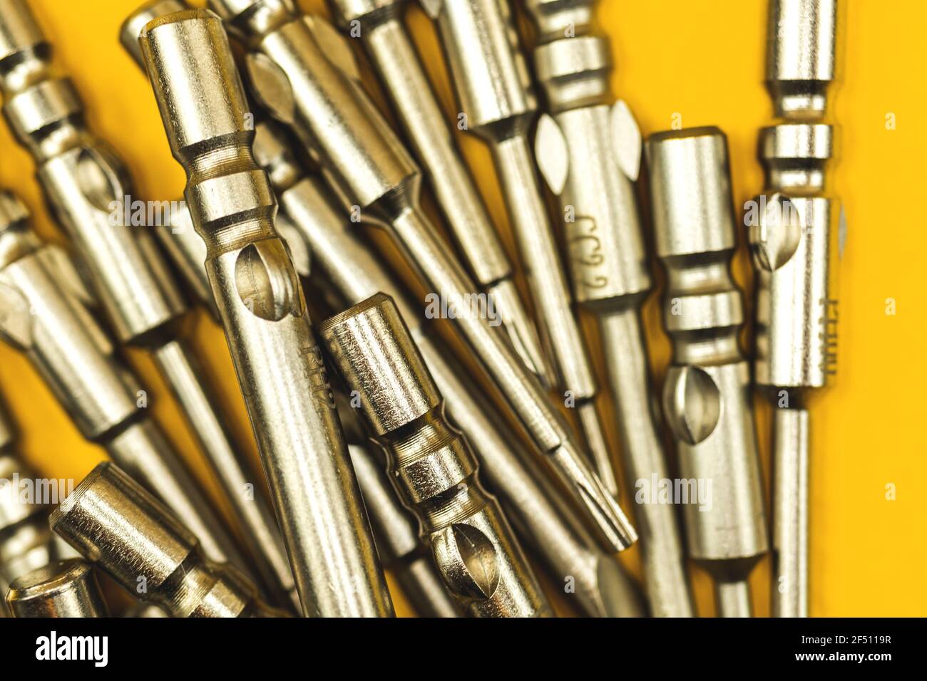 Lot of metal replaceable bits for screwdriver background photo Stock ...