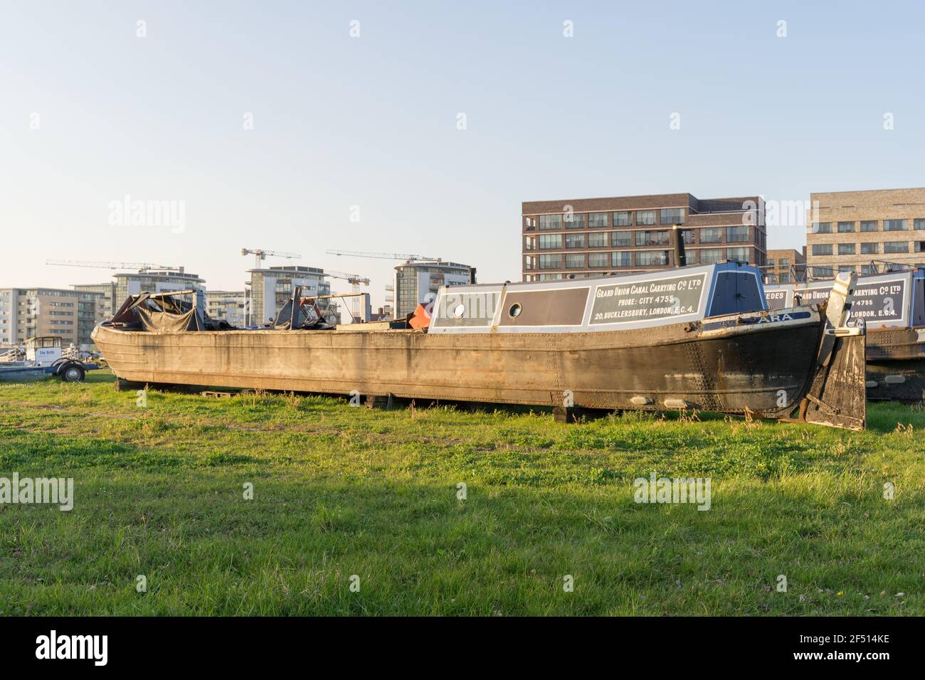 A canal boat out of service, park in a dockyard ,grand union canal ...