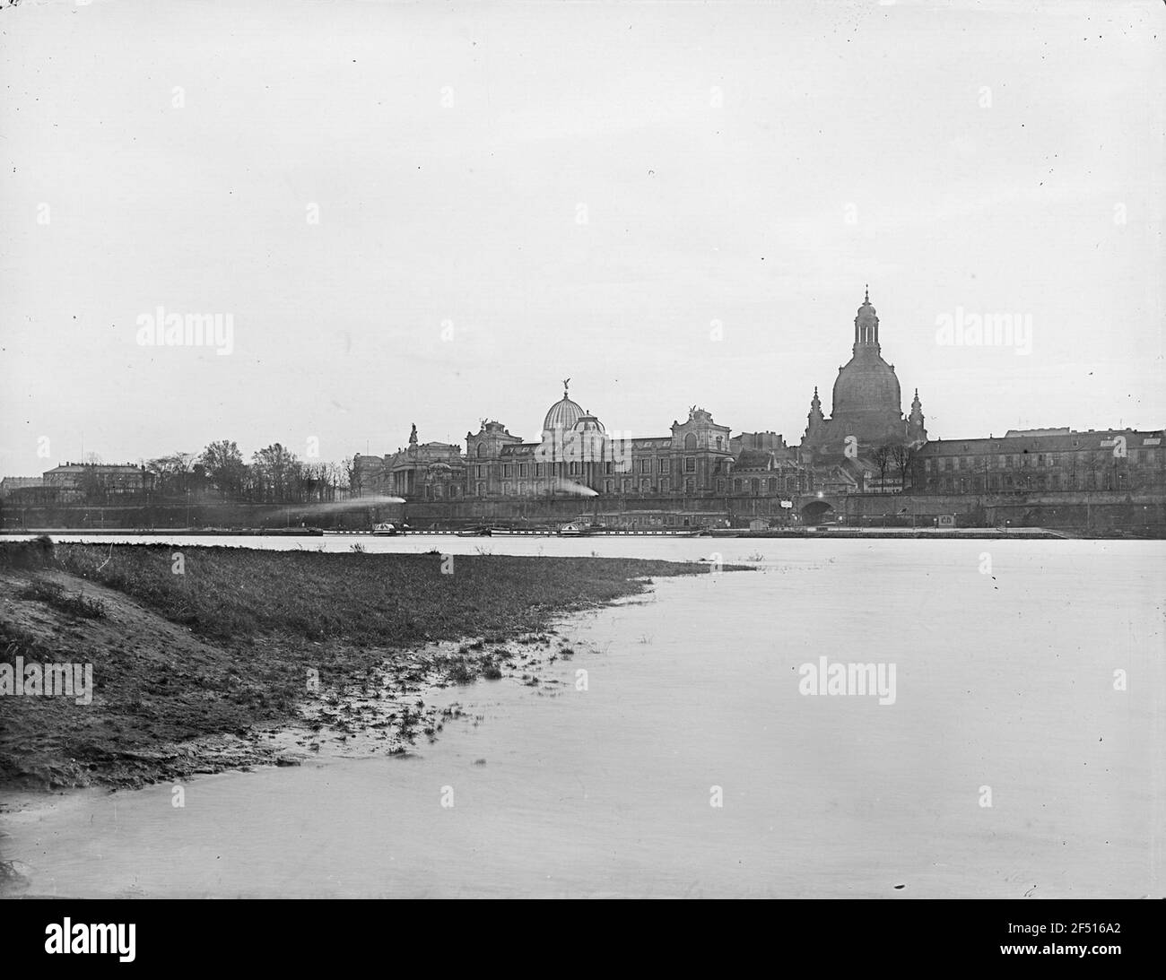 Dresden's old town. The Art Academy, the Frauenkirche and the Bridged ...