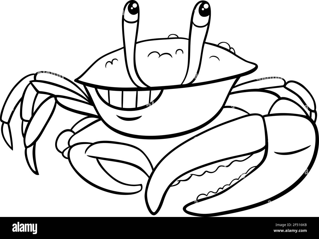 Black and white cartoon illustration of funny fiddler crab animal ...