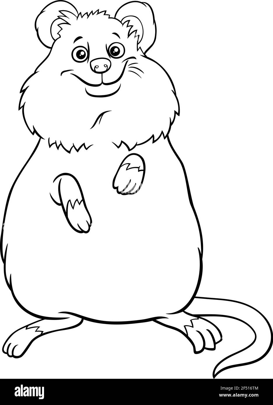 Black and white cartoon illustration of quokka comic animal character ...