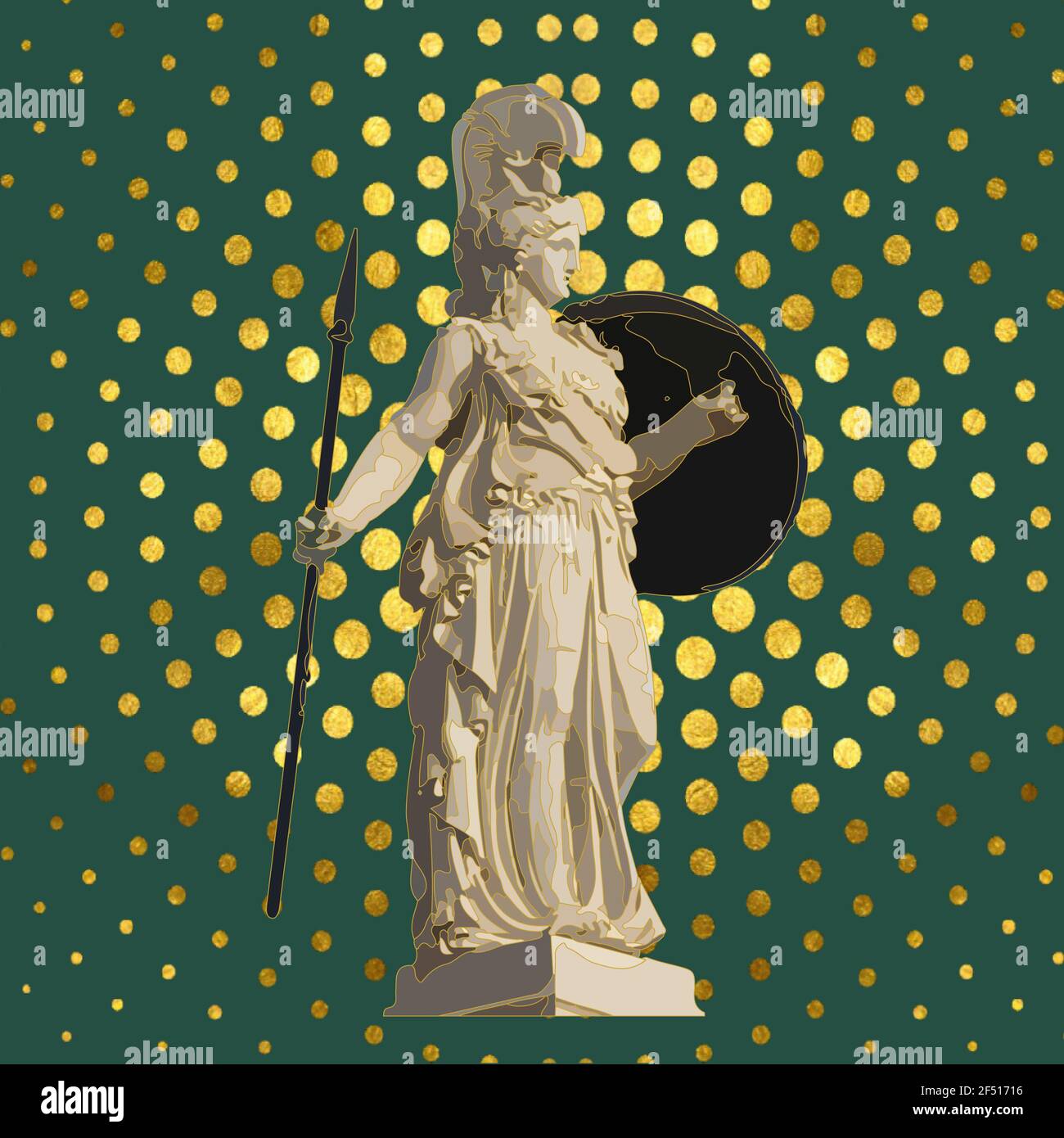 Modern illustration of the statue of Athena against a green background ...