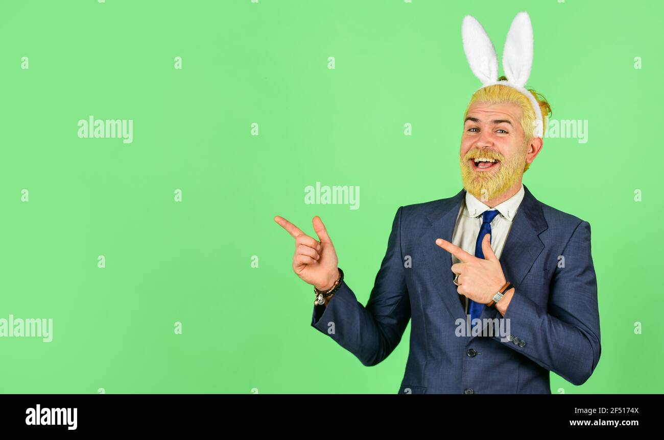 Greetings concept. Having fun. Funny boss. Easter activities for office ...