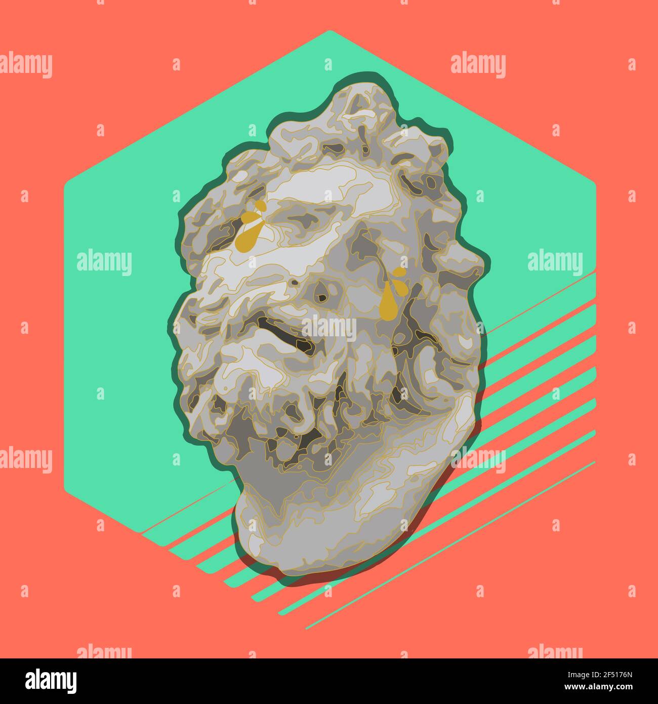 Illustration of a crying Greek god sculpture with colorful outlines ...
