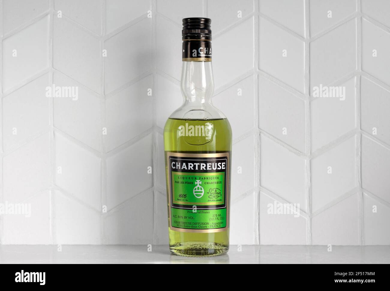 bottle of green Chartreuse liquer, a distilled alcoholic beverage made ...