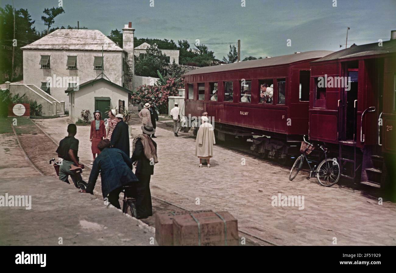 Platform with train of Bermuda Railway Stock Photo - Alamy