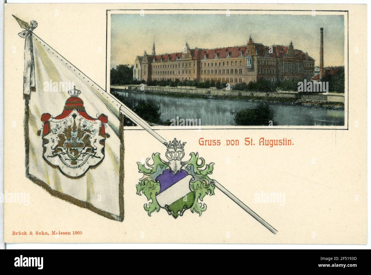 St. Augustin, view with flag and coat of arms St. Augustin. View with ...