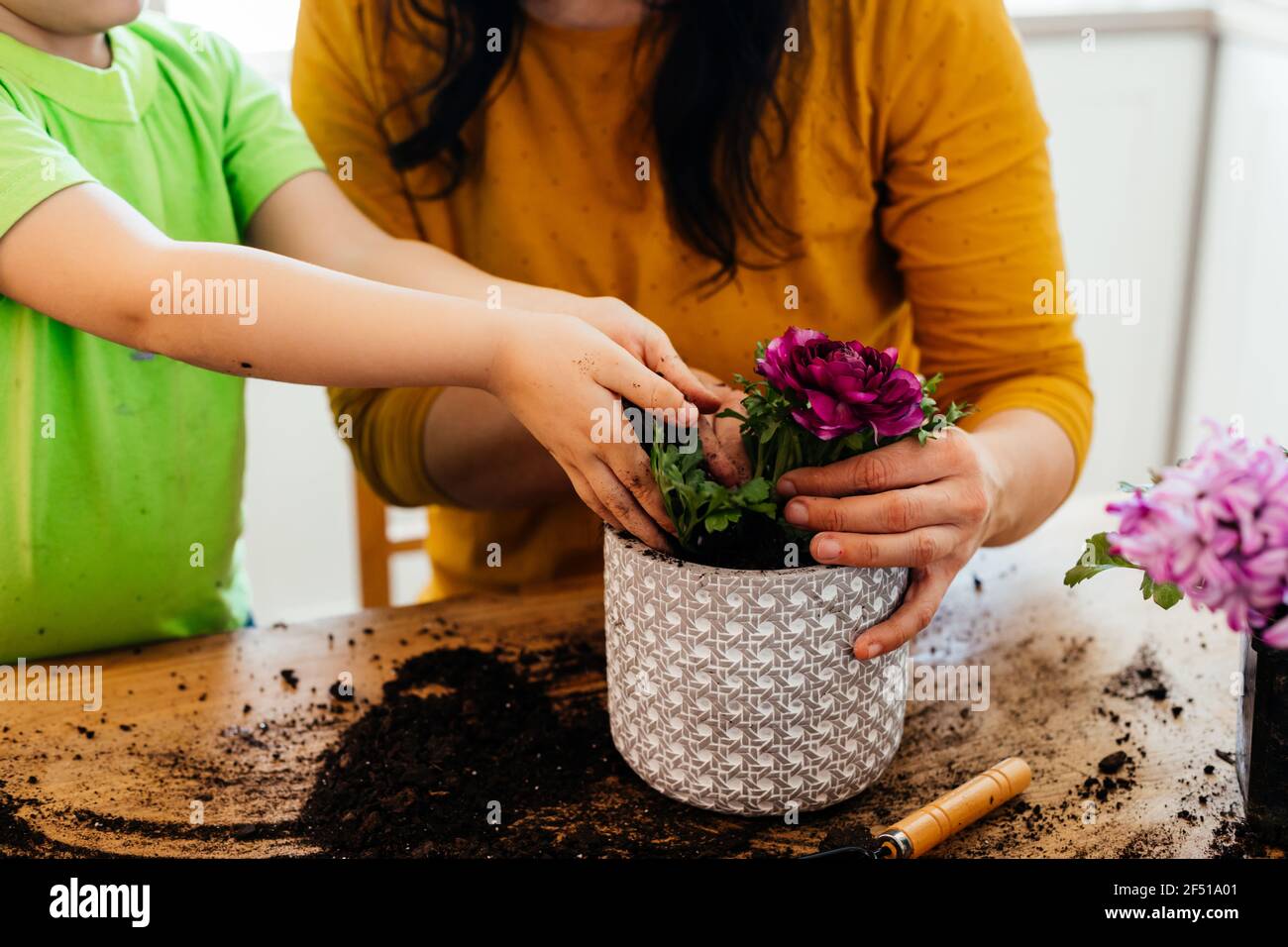 Parent and child planting flowers hi-res stock photography and images ...