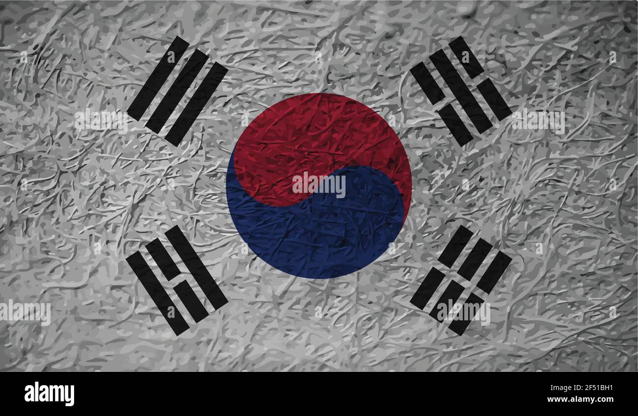 A scratched flag of South Korea with grunge texture. Vector design ...