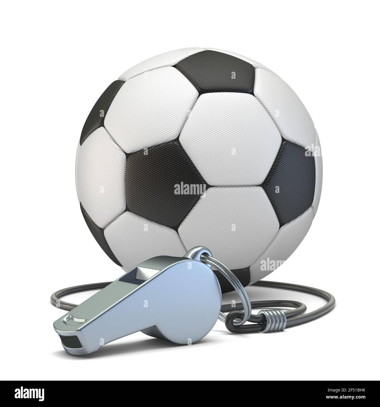 Football ball with metal whistle 3D render illustration isolated on ...