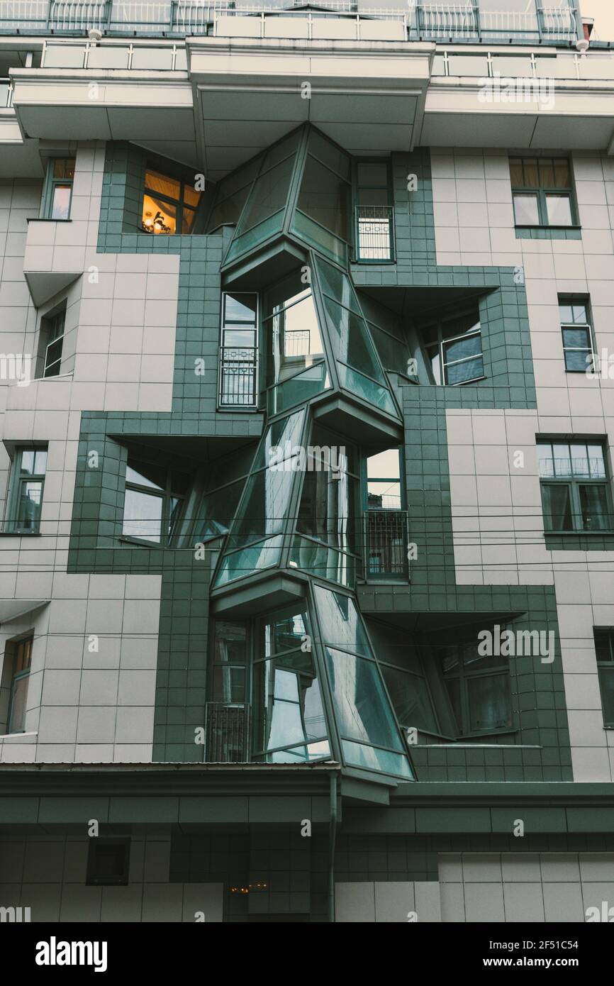 High-tech style architecture building geometry curves line balcony ...