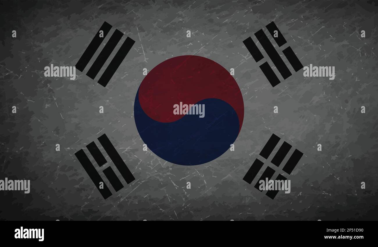 A scratched flag of South Korea with grunge texture. Vector design ...