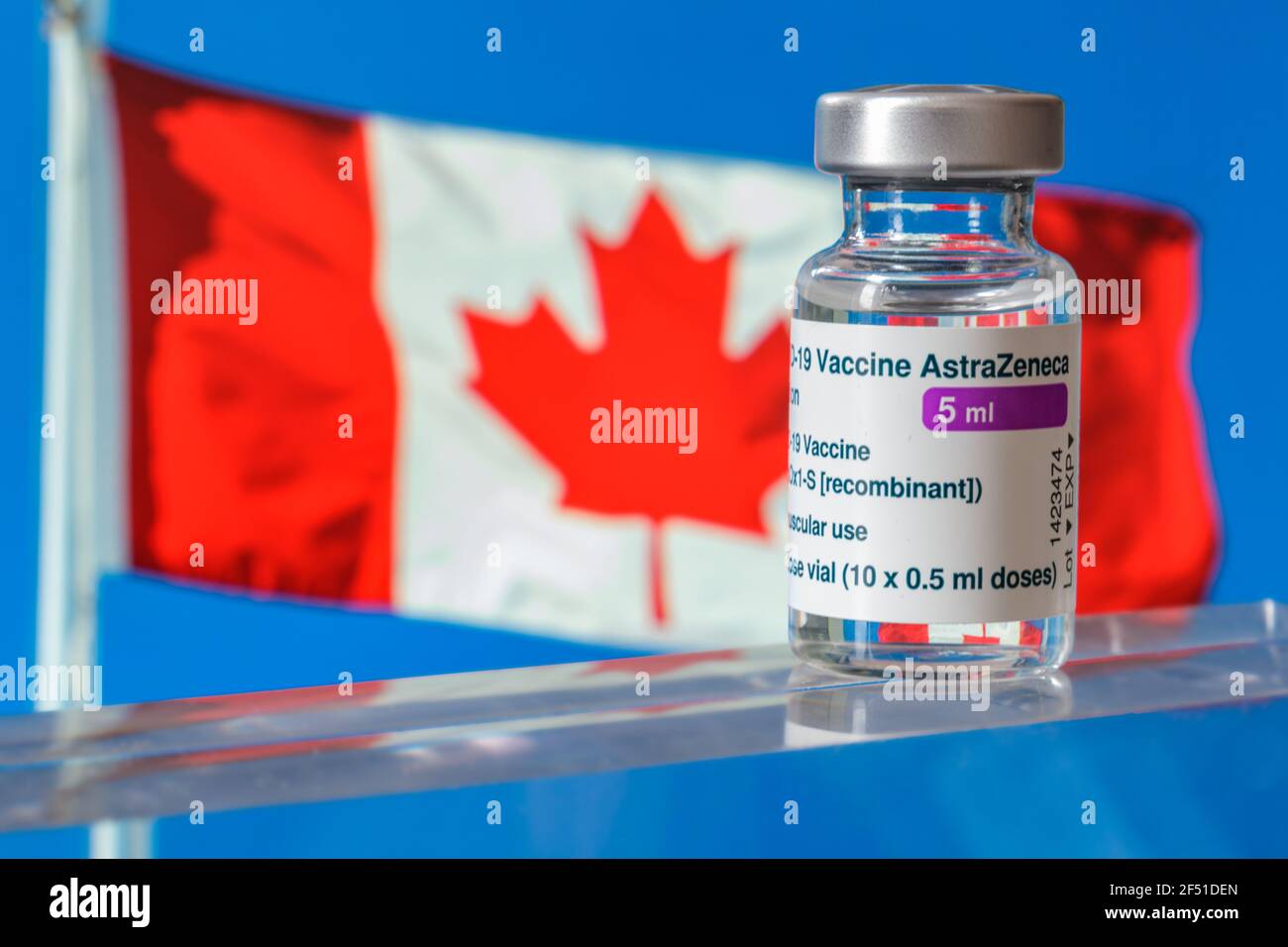 Montreal, CA - 23 March 2021: Vial of Astrazeneca Covid-19 vaccine in ...
