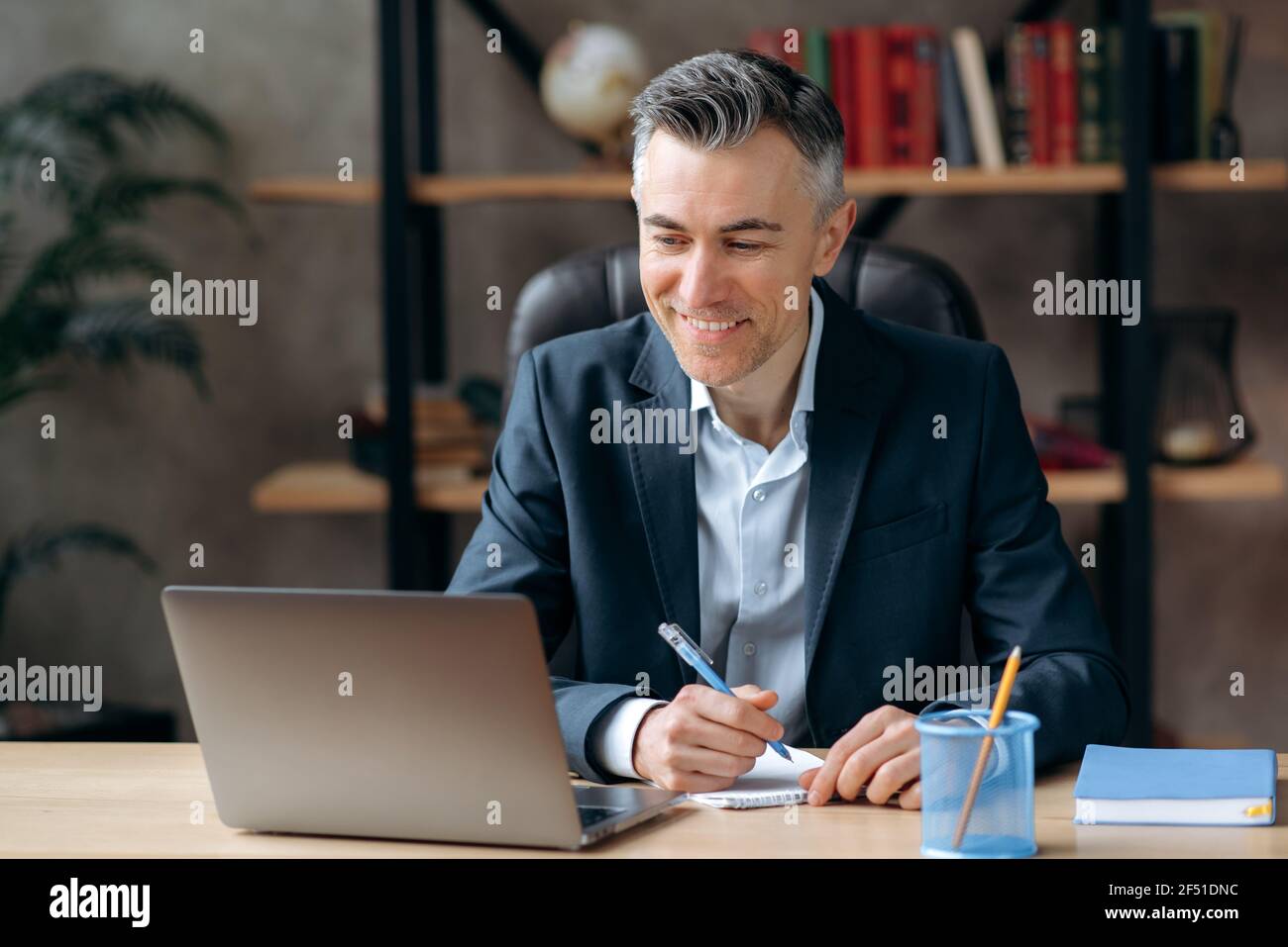 Confident successful handsome caucasian gray-haired man, manager or ...