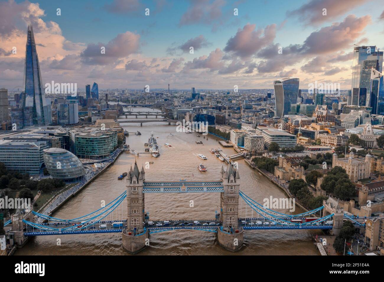 Tower Bridge in London, the UK. Bright day over London. Drawbridge ...