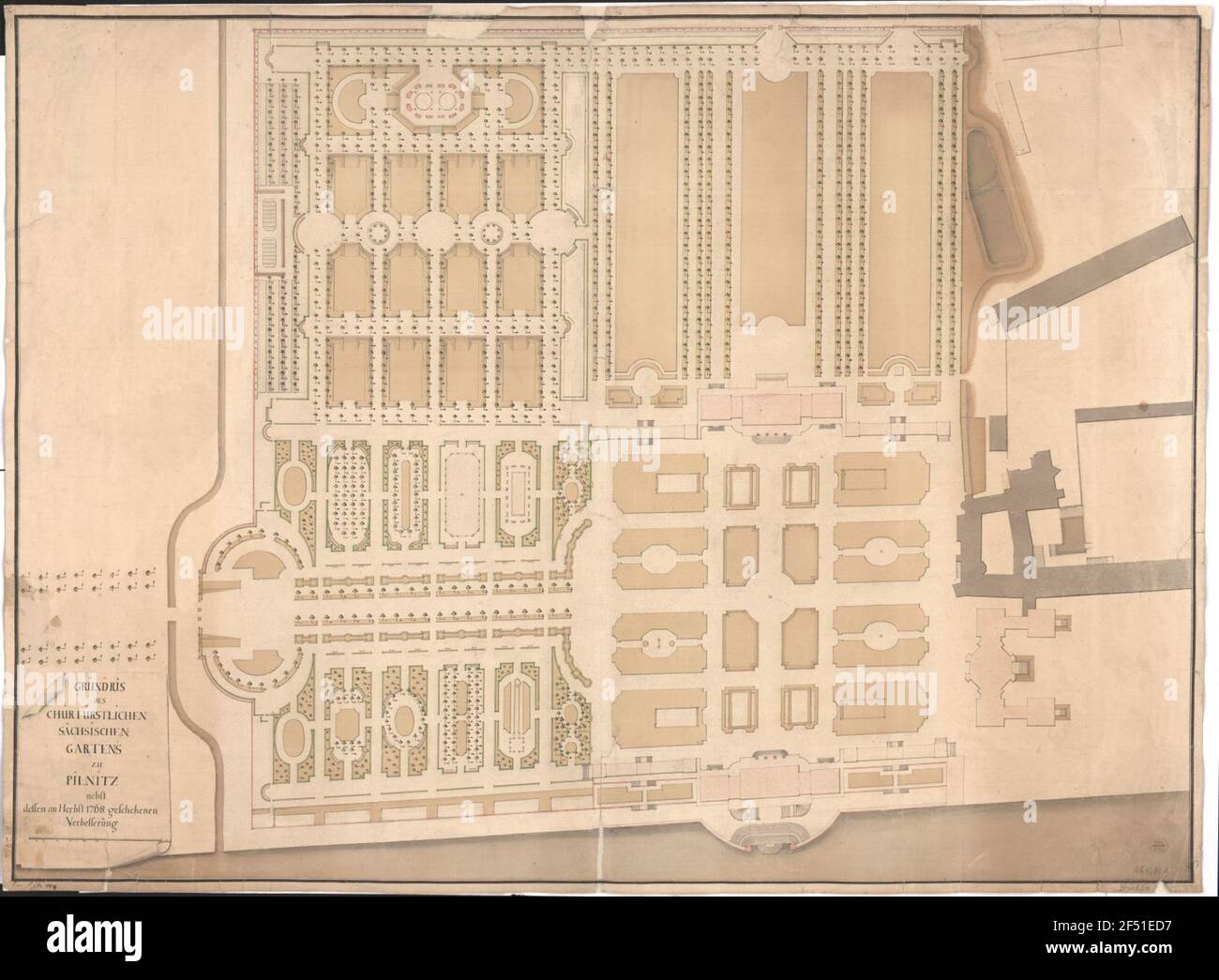 Dresden, Pillnitz Castle. Floor plan of the castle garden Stock Photo ...